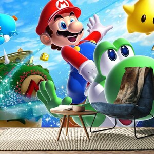 Super Mario Mural, Luigi Wall Art King Koopa Wallpaper for Kids Room ...
