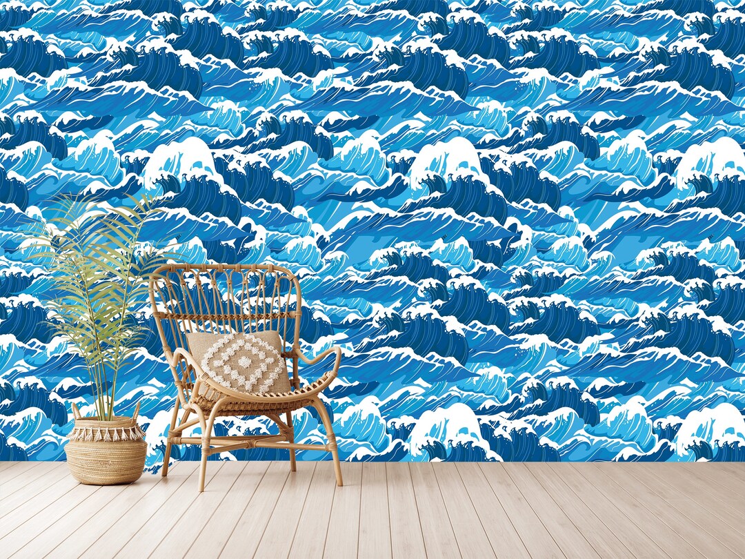 Ocean Waves Seamless Pattern Wallpaper, Japanese Big Wave Pattern ...