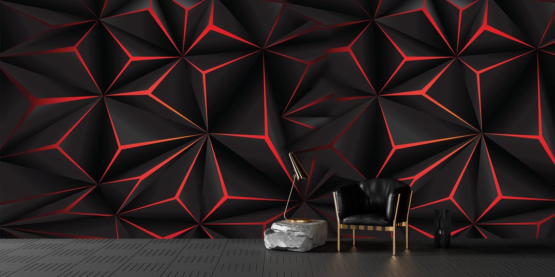 Red Polygon Wallpaper, Volumetric Polygon Red Pattern Wall Design ...