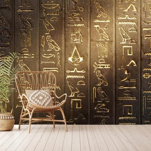 Golden Hieroglyph Peel and Stick Wallpaper: Ancient Egyptian Design - Etsy