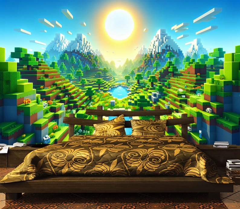 Pixel Landscape Wallpaper,minecraft Daytime Kids Room Wall Mural,self ...