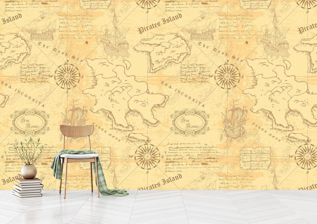 Ancient Map Wall Mural, Old Map Wallpaper,vintage Map Wall Covering ...