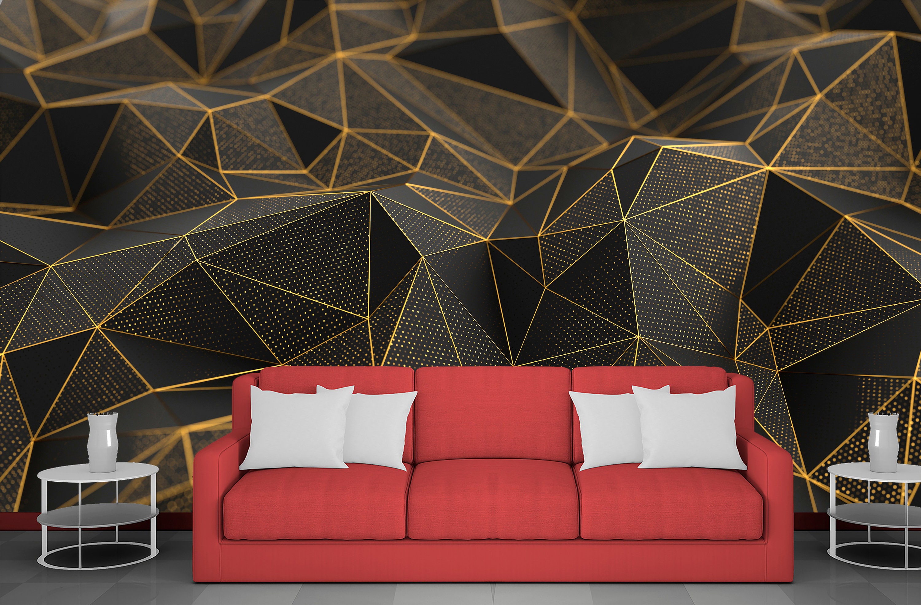 Gold Look Geometric Triangle Pattern Wallpaper, 3D Perceptual Modern ...