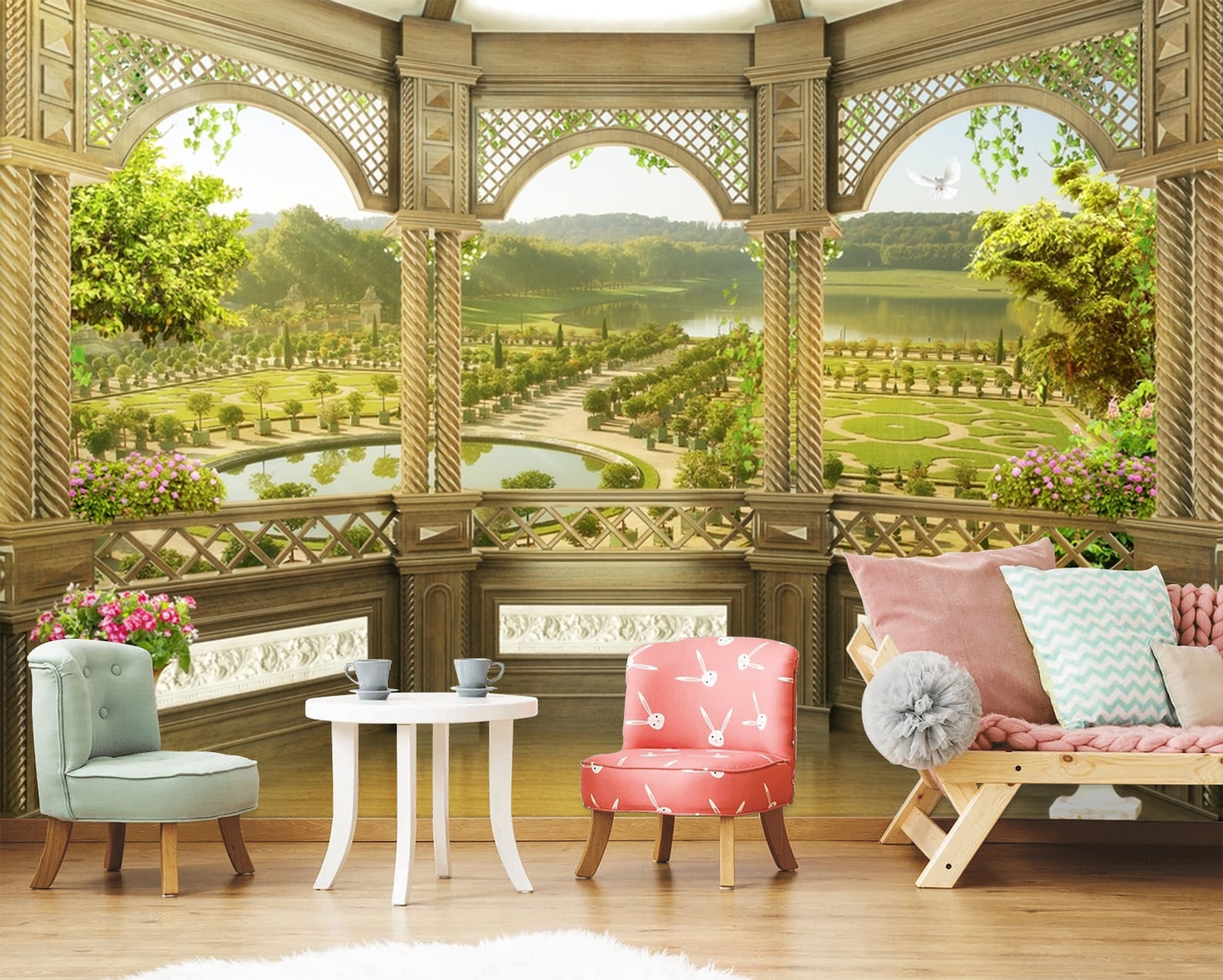 Balcony View Wallpaper: Faux Window Wall Design, Peel and Stick - Etsy