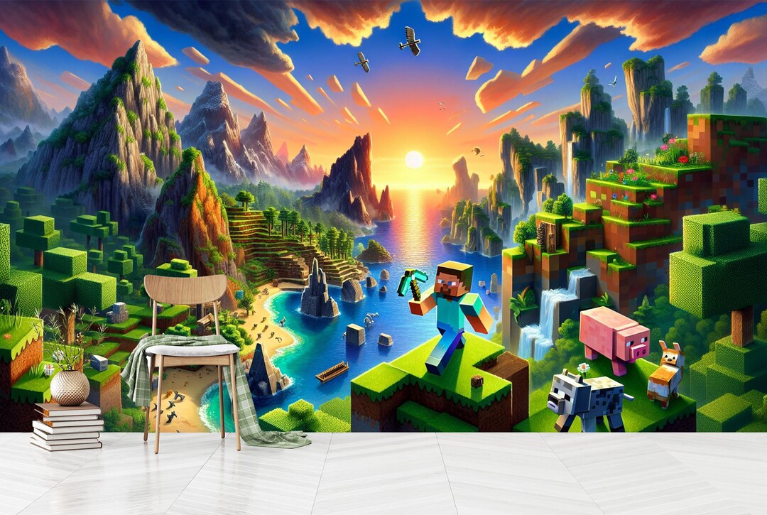 Minecraft Wallpaper,minecraft Mural Peel and Stick,minecraft Playroom ...