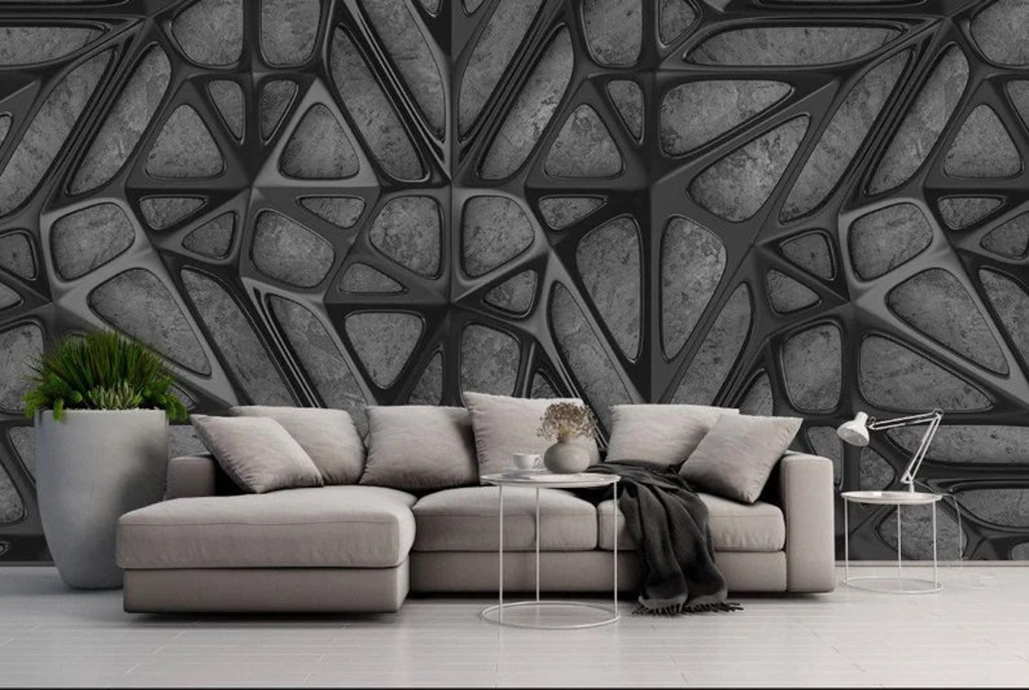 3D Abstract Living Room, Office Mural, Modern Architecture Anthracite ...