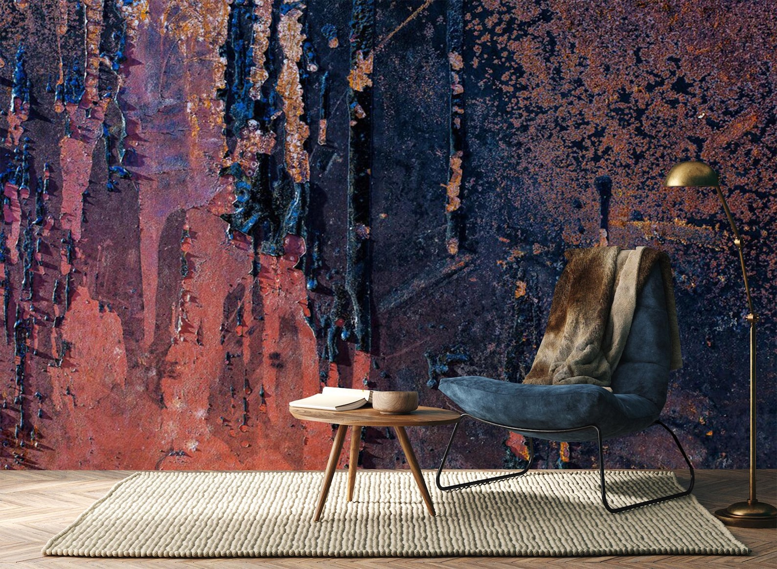 Rusty Metal Wallpaper, Rust Wall Mural, Blue Metal Peel and Stick ...