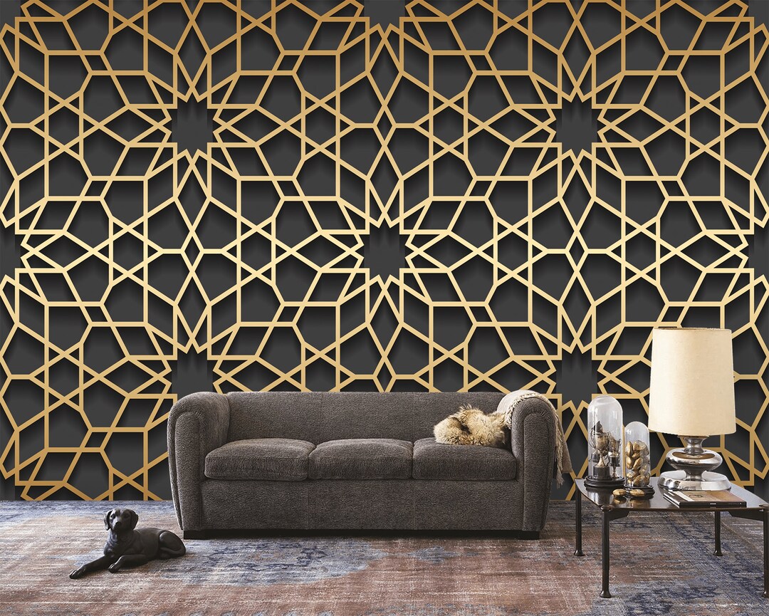 Gold Geometric Wallpaper, Gold Shaped Wall Decor, Luxury Design for ...