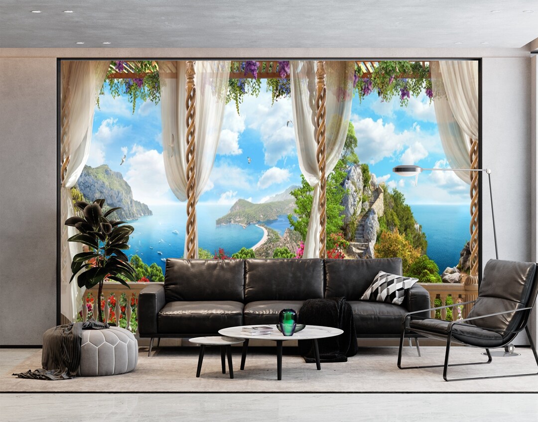 Sea View Wall Decal,sea Painting,sea Wall Decal,nature Wall Decal,3d ...