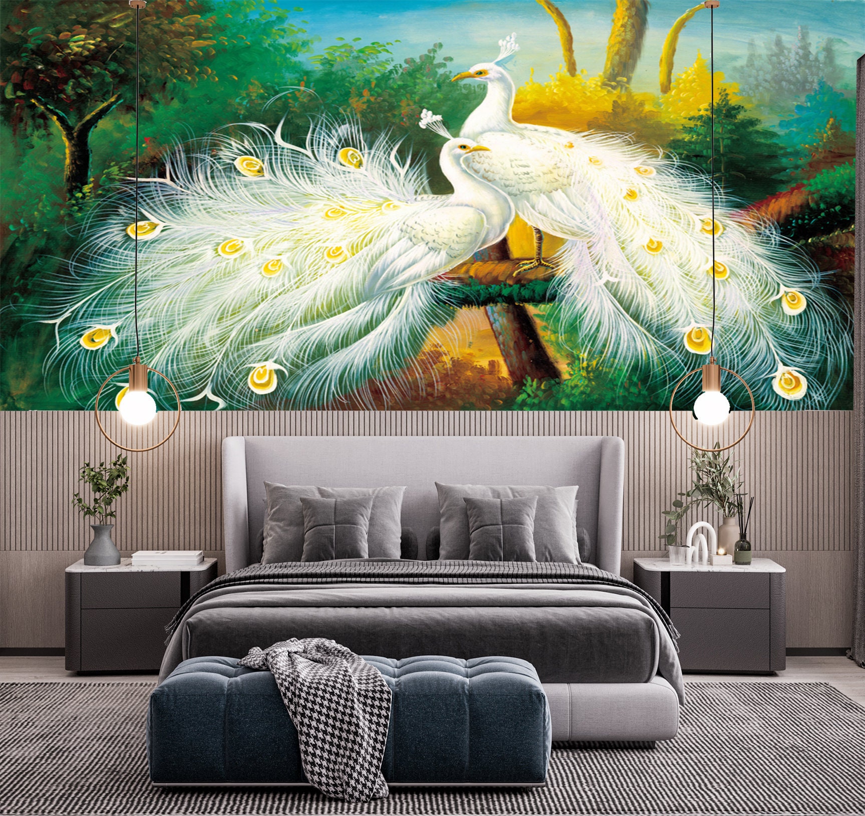 Chinese Wallpaper, Whıte Peacock Wallpaper Peel and Stick , Peel and ...