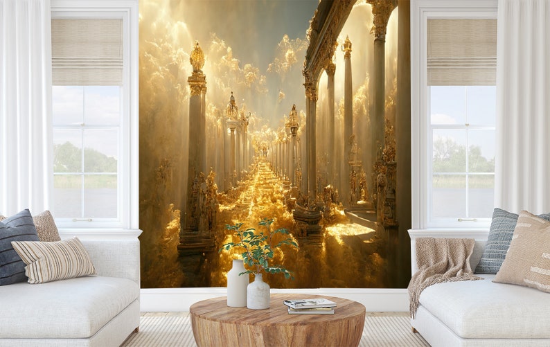 3D Golden Columns in the Palace, Wallpaper Simple Marble Column Murals ...