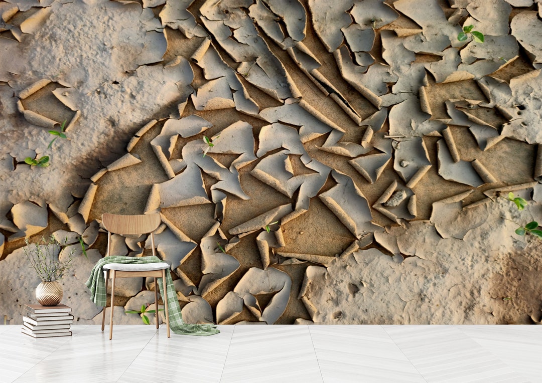 Peeling Earth Wallpaper: Arid Ground Wall Decor, Self Adhesive - Etsy