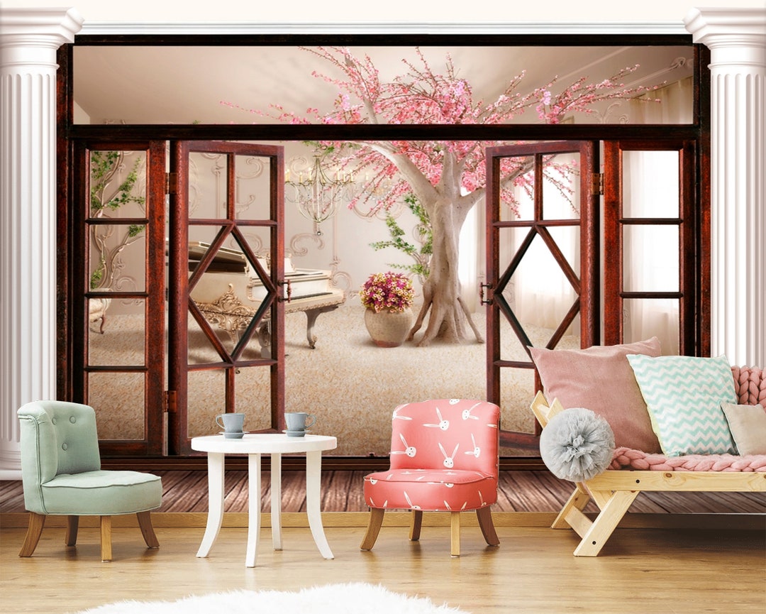 Fake Window Wallpaper Peel and Stick, Fake Window Wall Decor Non-woven ...