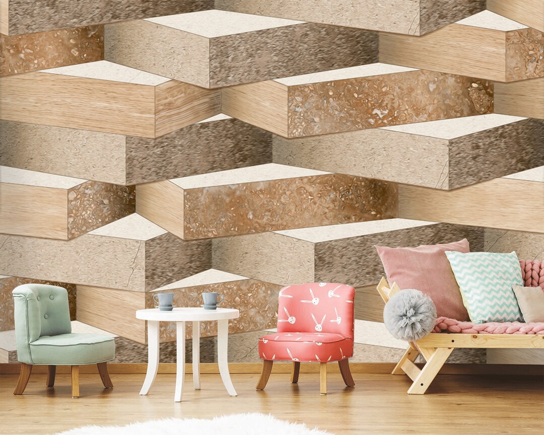 Stacked Stone Wallpaper, 3D Stone Wall Design, Stone Wall Decor for ...
