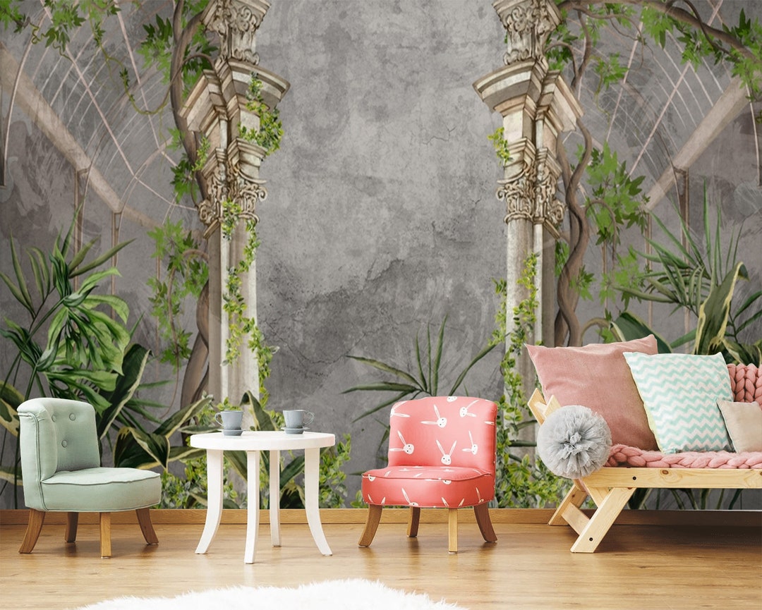Tropical Columns Wallpaper Peel and Stick, Column Wall Art Non-woven ...