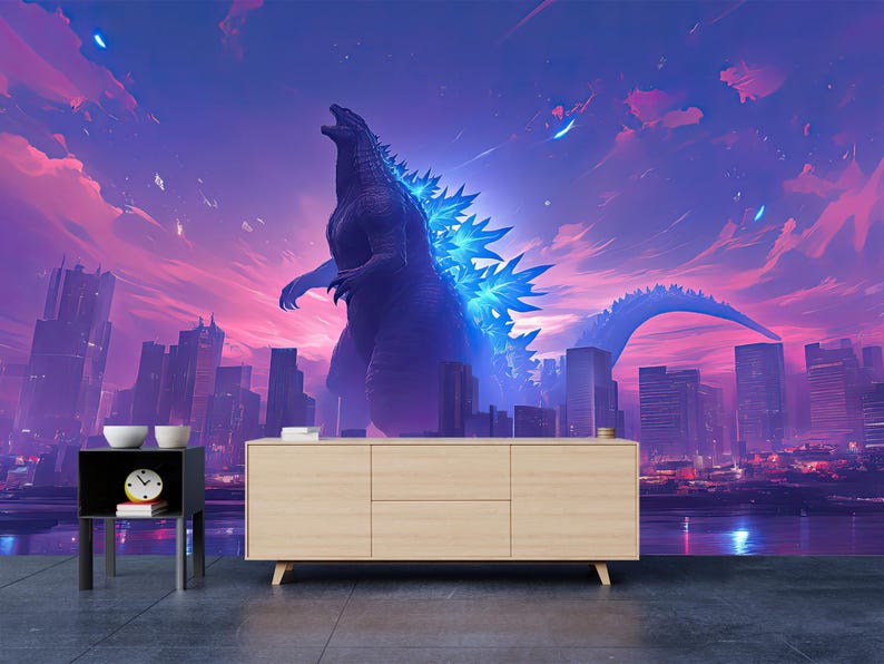 Godzilla Wallpaper, Monster Wall Mural, Godzilla Kids Room Decor, Self ...