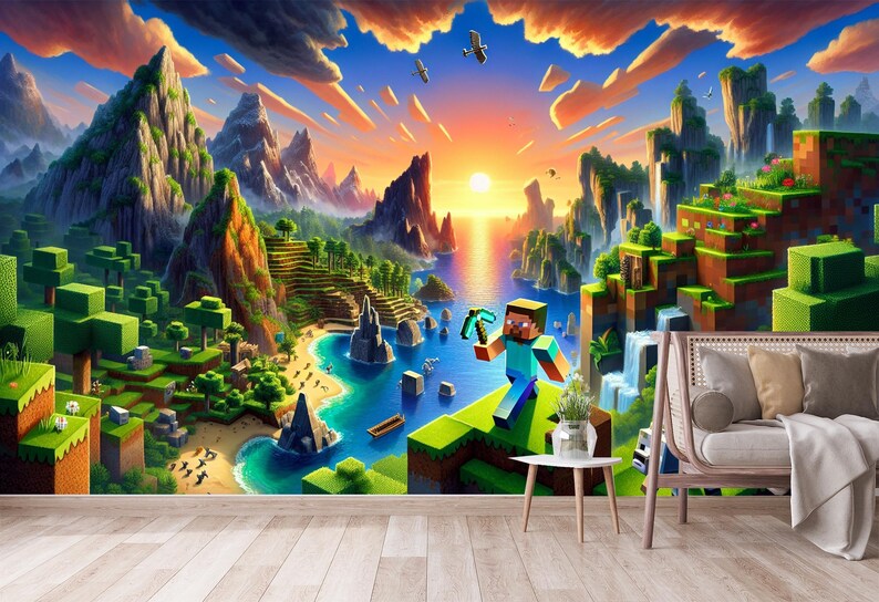 Minecraft Wallpaper,minecraft Mural Peel and Stick,minecraft Playroom ...