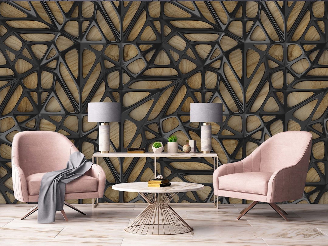 3d Wallpaper, Luxury Wallpaper Black and Wood, Large Print Wallpaper ...