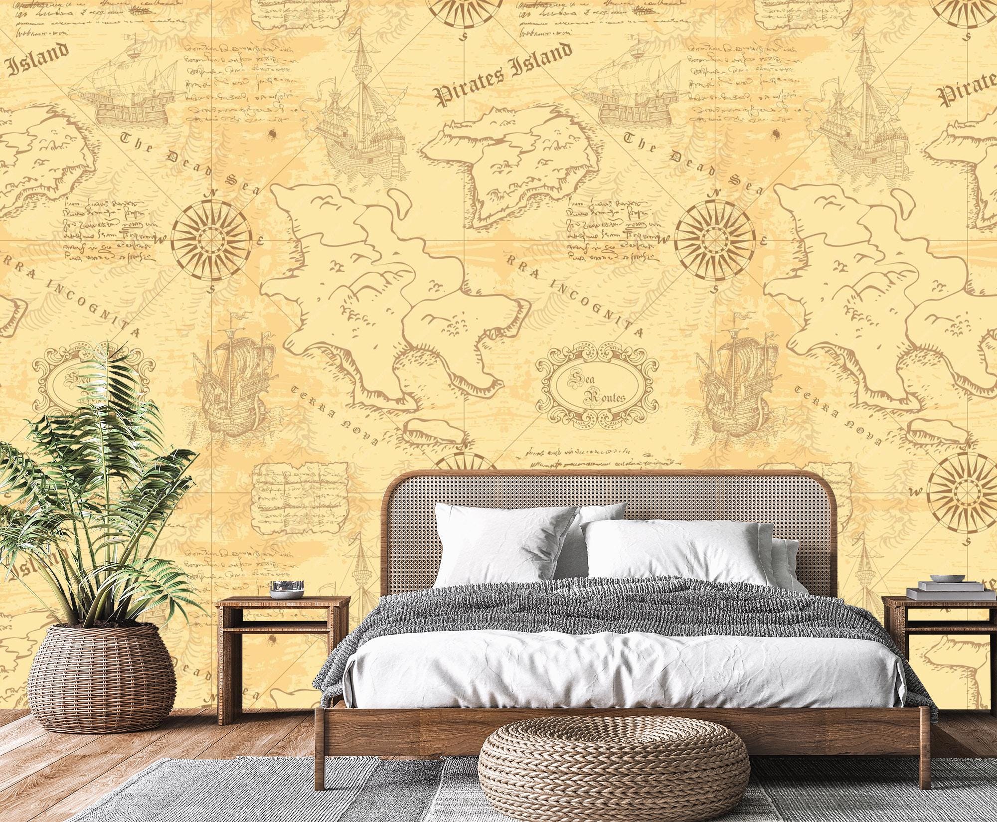Ancient Map Wall Mural, Old Map Wallpaper,vintage Map Wall Covering ...