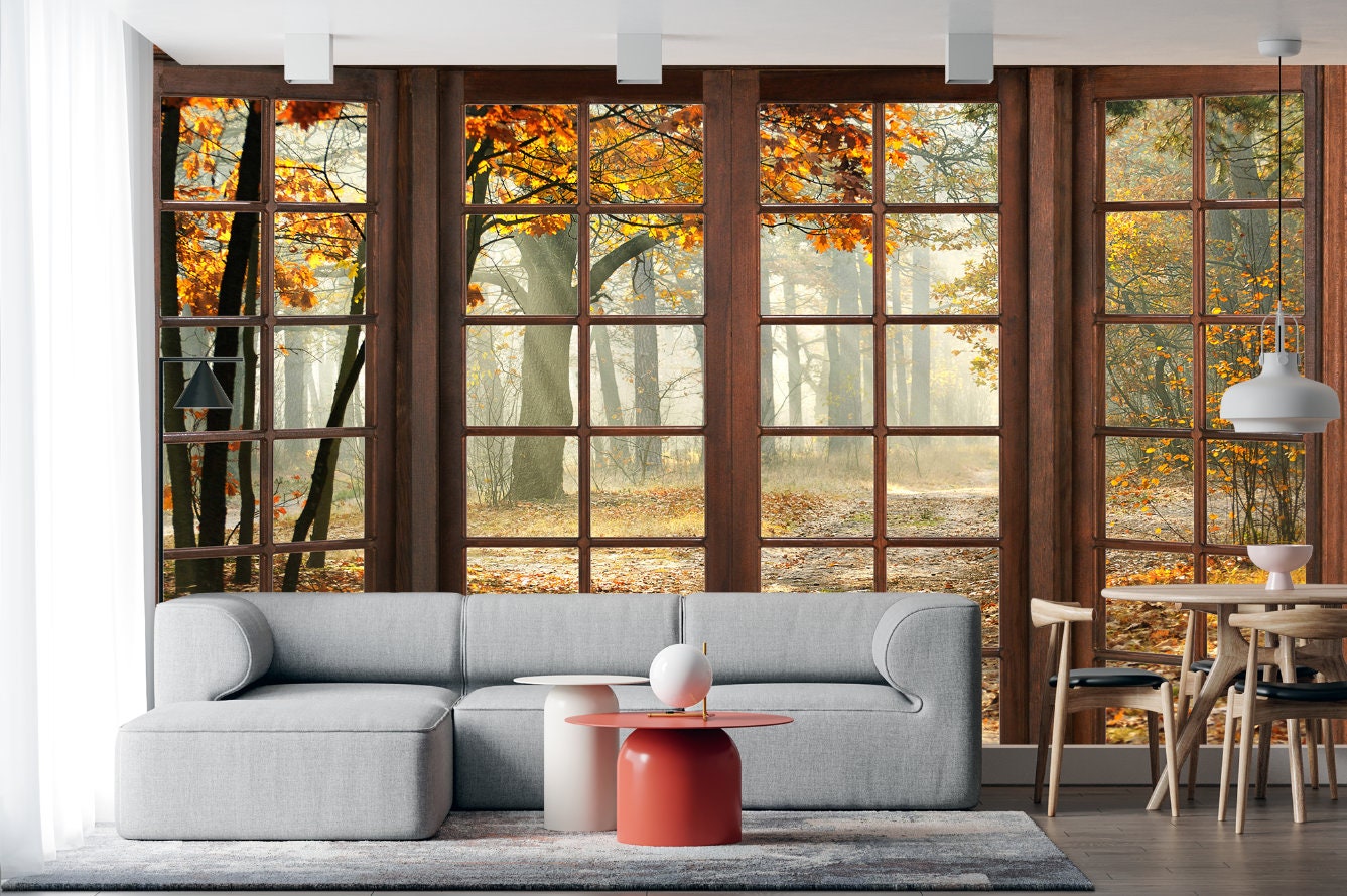 Autumn Nature View Wallpaper: Fake Window Peel and Stick Non-woven - Etsy