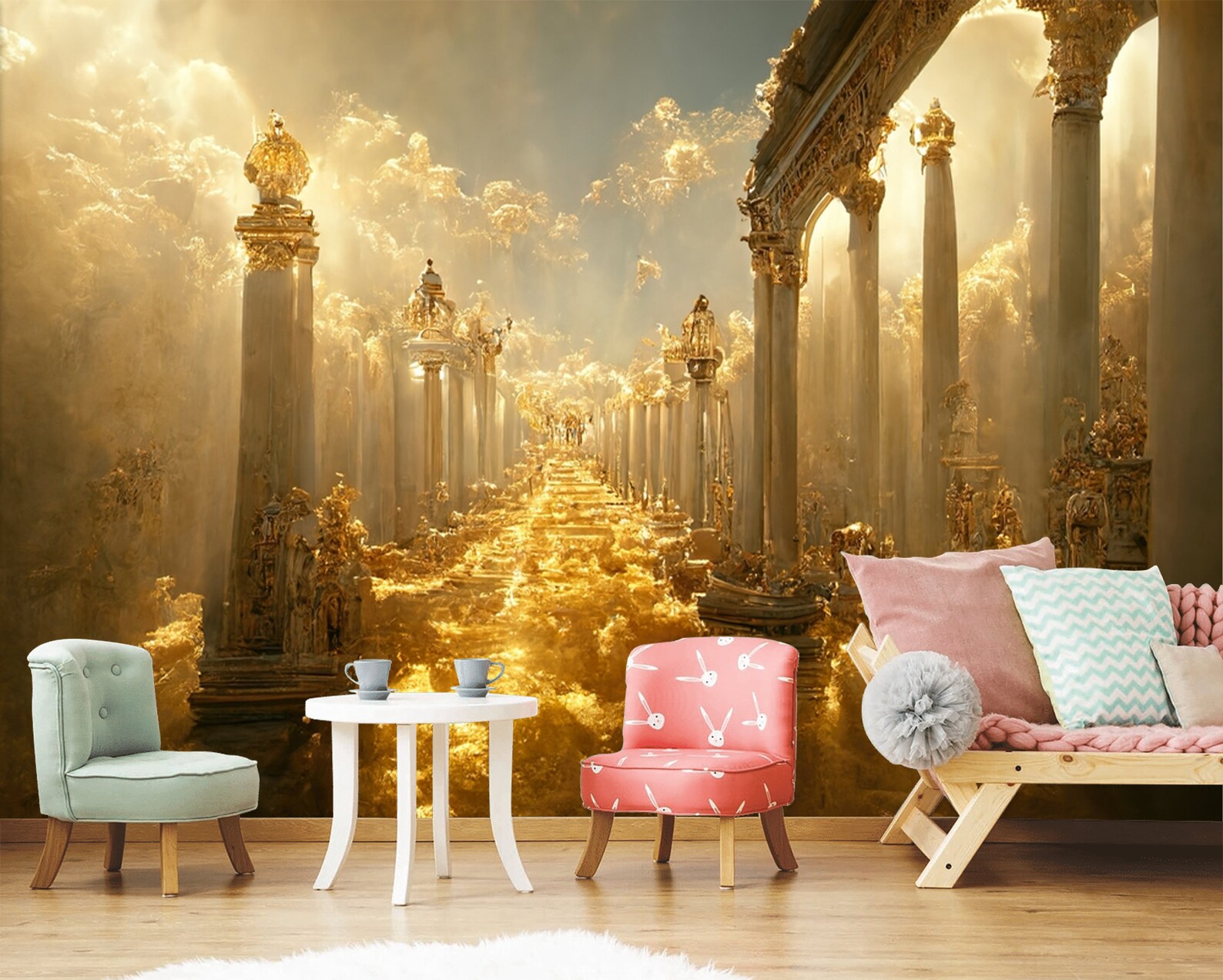 3D Golden Columns in the Palace, Wallpaper Simple Marble Column Murals ...