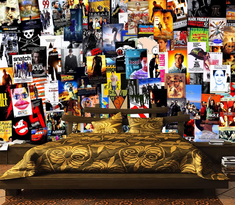 Movie Poster Collage Wallpaper: Famous Film Photo Wall Art, Peel and ...