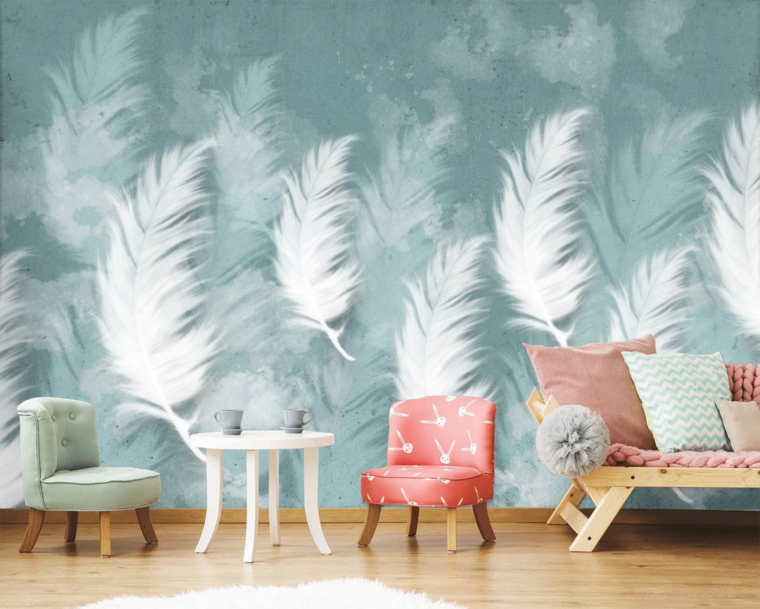 Retro Feather Wallpaper, Soft White Feathers Wall Design, Luxury Wall ...