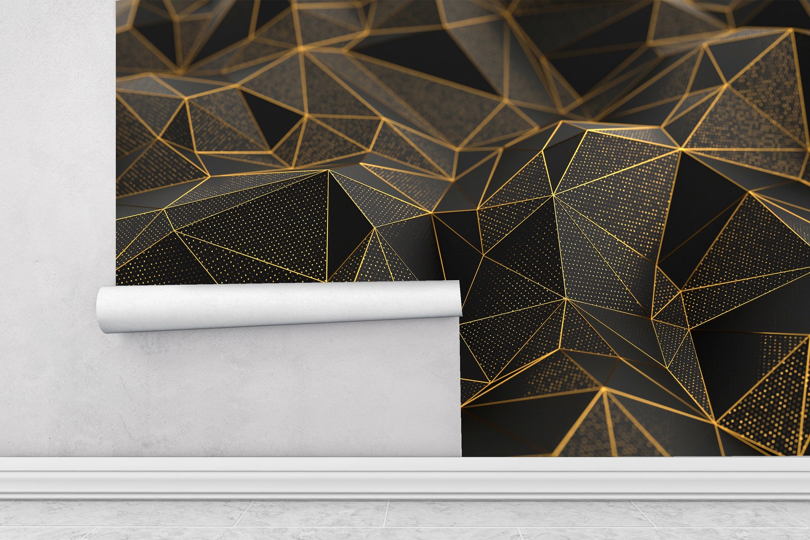 Gold Look Geometric Triangle Pattern Wallpaper, 3D Perceptual Modern ...