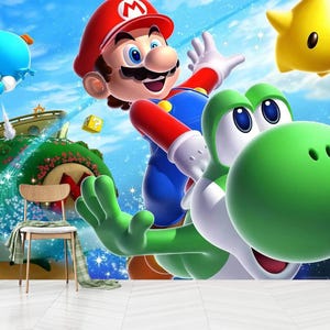 Super Mario Mural, Luigi Wall Art King Koopa Wallpaper for Kids Room ...