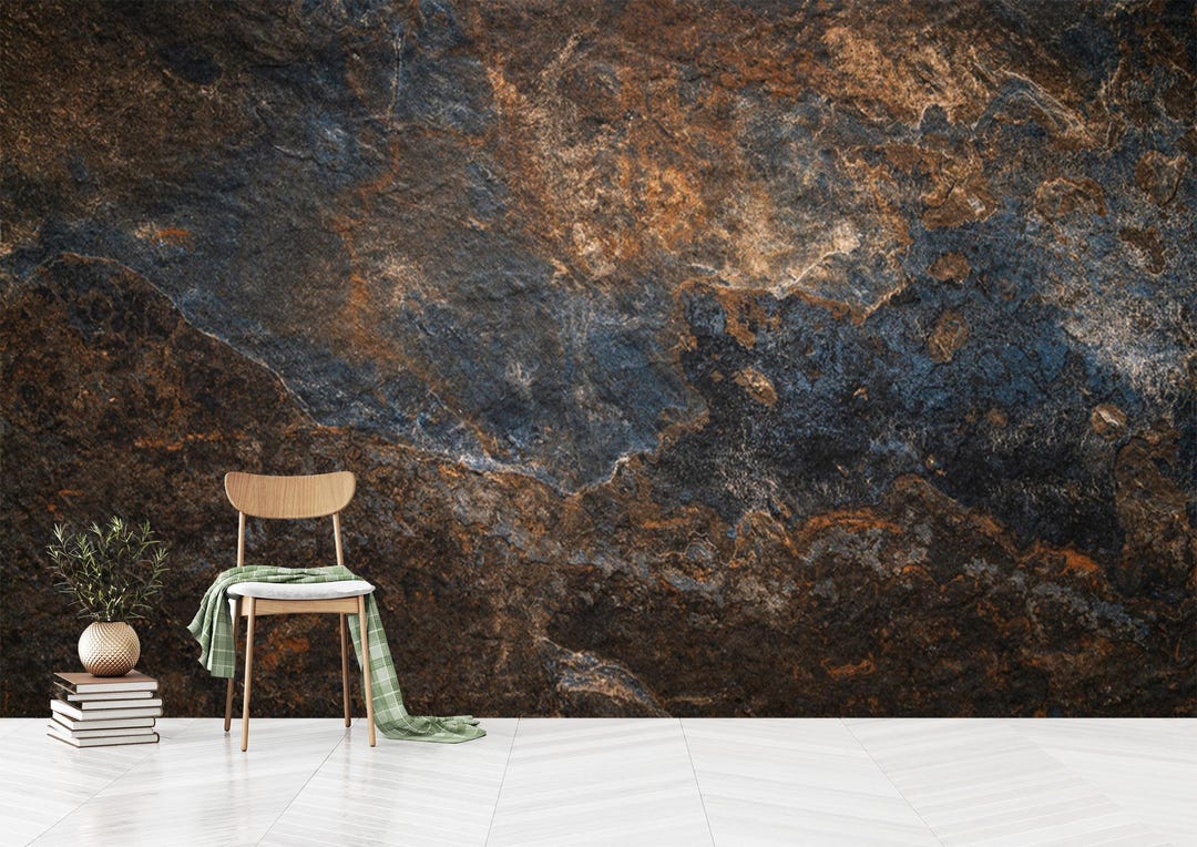 Ore Granite Stone Wallpaper,stone Look Wallpaper,brown Blue Marble Tone ...
