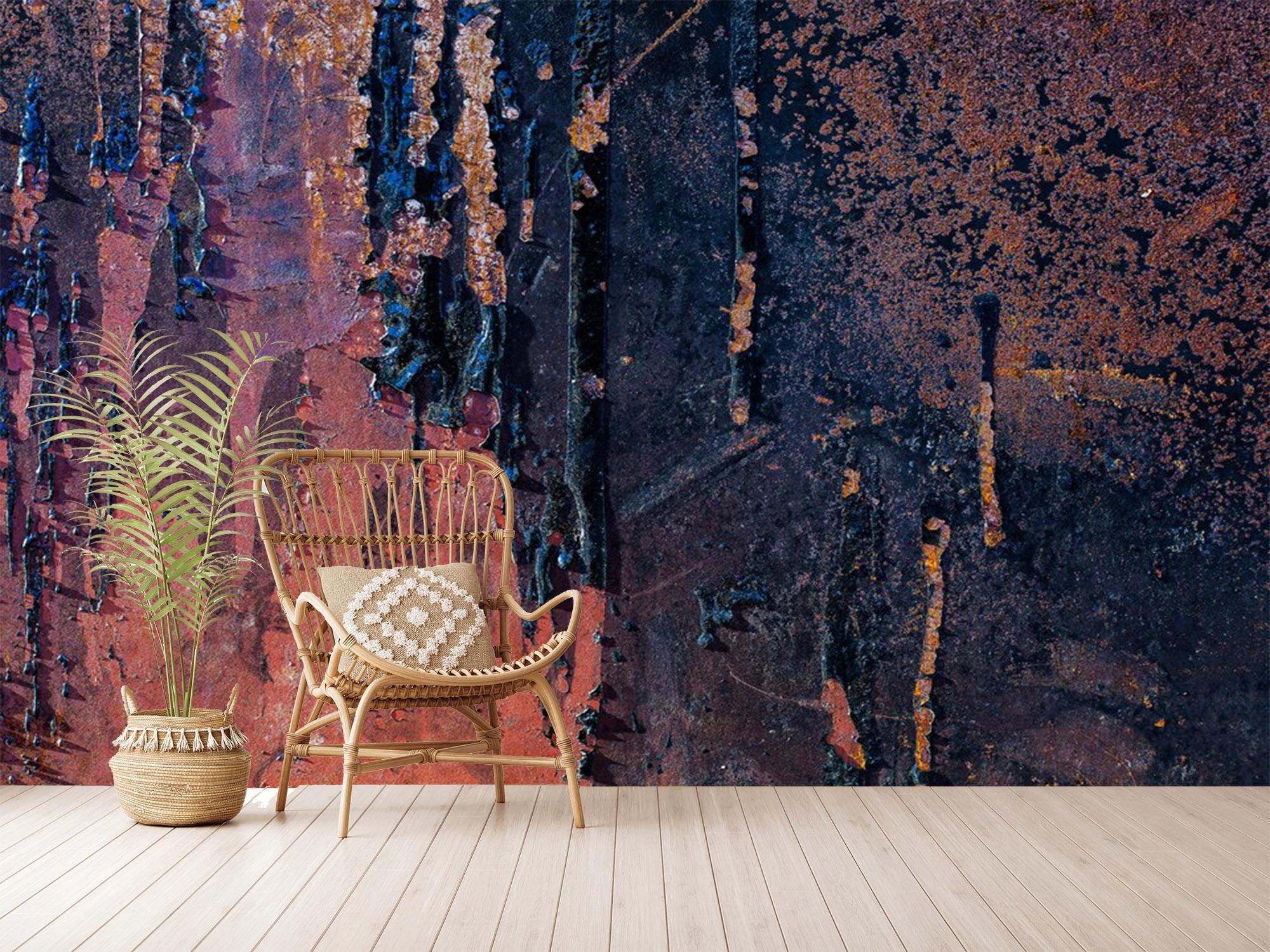 Rusty Metal Wallpaper, Rust Wall Mural, Blue Metal Peel and Stick ...