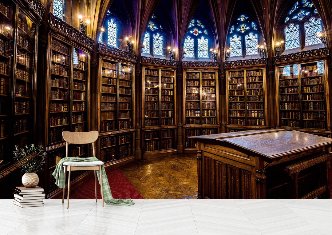 Library Bookshelf Wallpaper Mural: Peel and Stick, Non-woven - Etsy