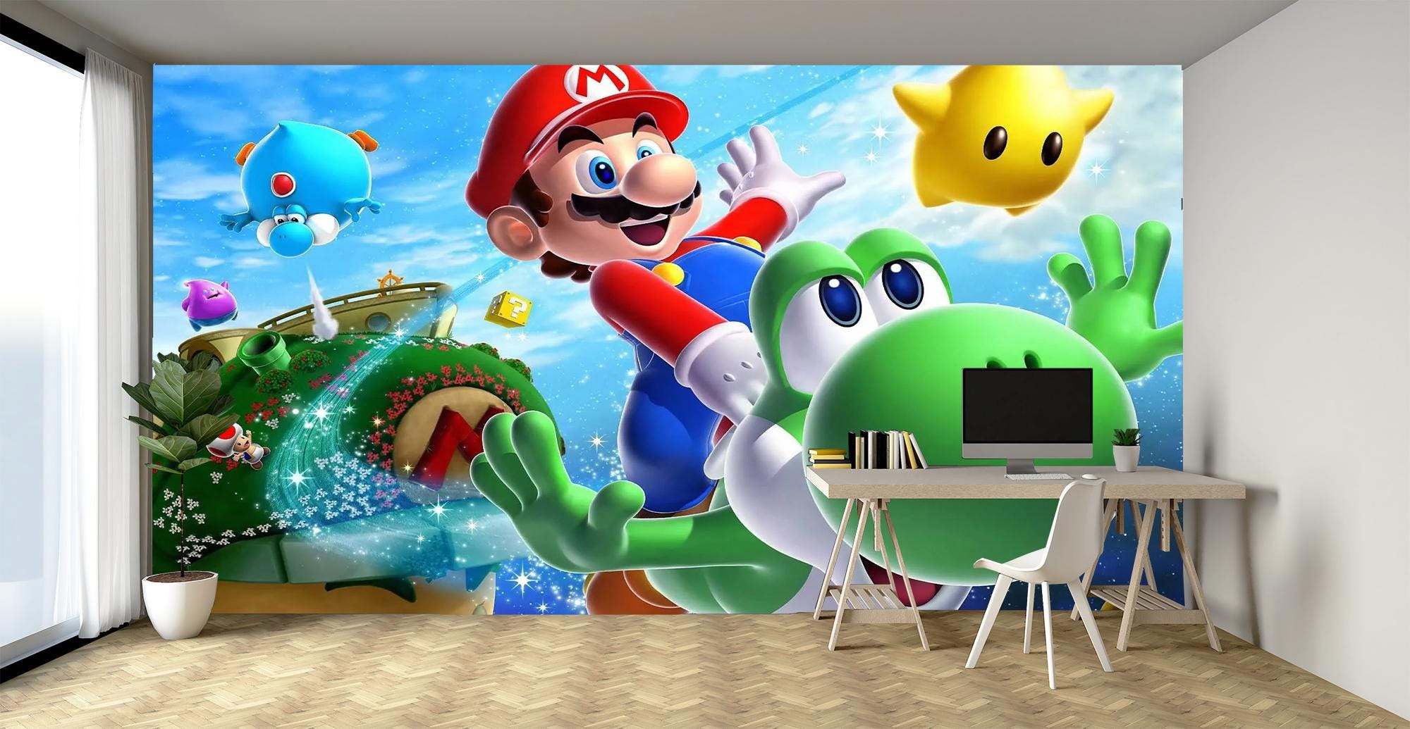 Super Mario Mural, Luigi Wall Art King Koopa Wallpaper for Kids Room ...