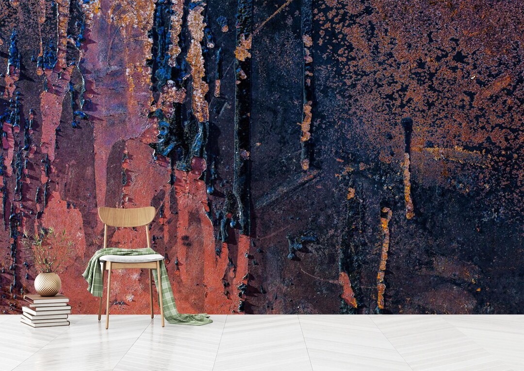 Rusty Metal Wallpaper, Rust Wall Mural, Blue Metal Peel and Stick ...