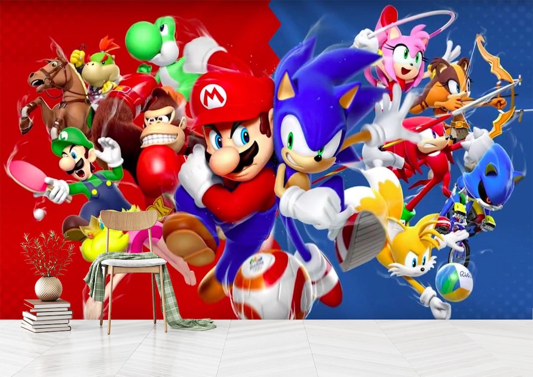 Mario and Sonic Wall Mural: Self Adhesive Gamer Room Decor - Etsy