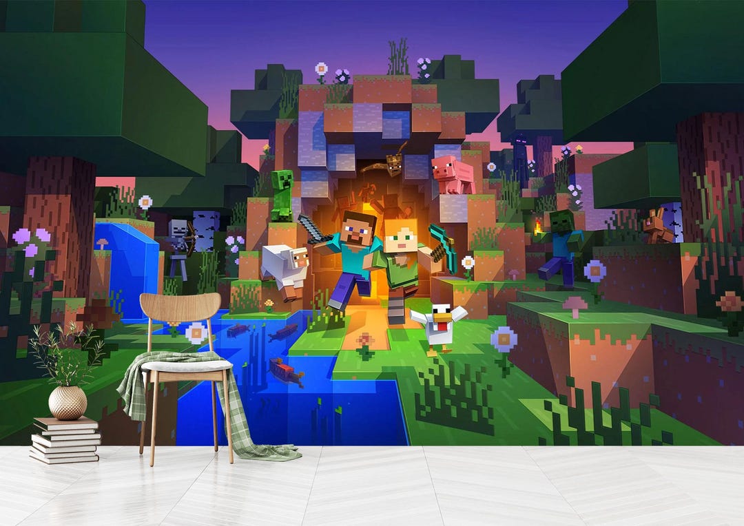 Minecraft Wallpaper,minecraft Mural Peel and Stick,minecraft Playroom ...