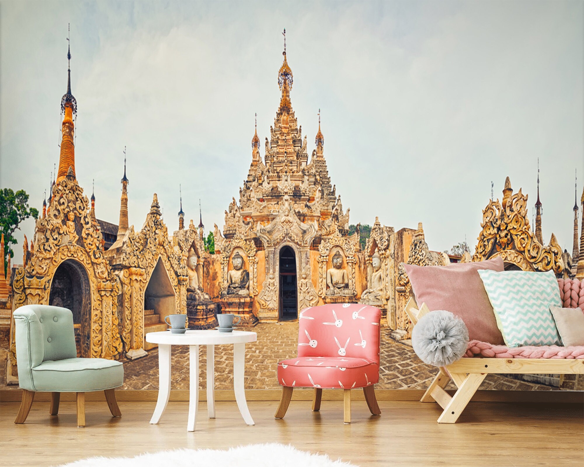 Buddhist Peel and Stick Wallpaper, Myanmar Wall Art Non-woven, Buddhist ...
