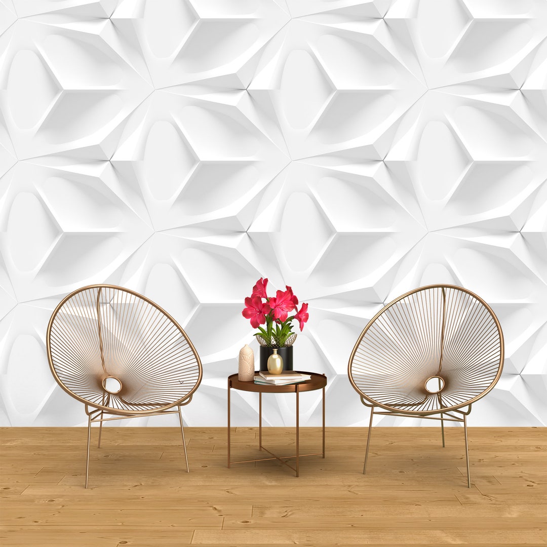 White Embossed Wallpaper,glossy Embossed Wall Design,geometric Triangle ...