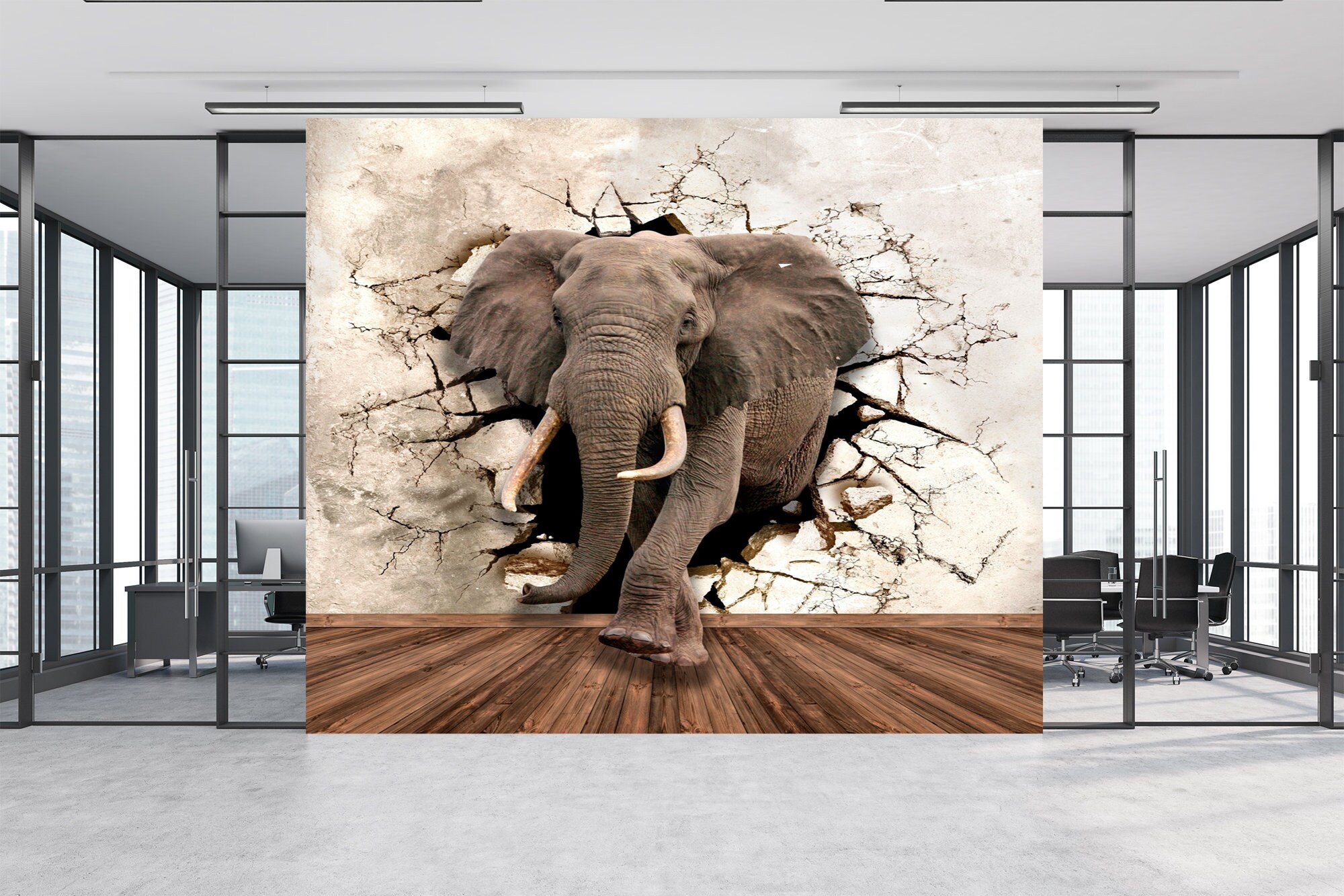 Elephant Breaking the Wall Wallpaper, Three-dimensional Wall Design ...