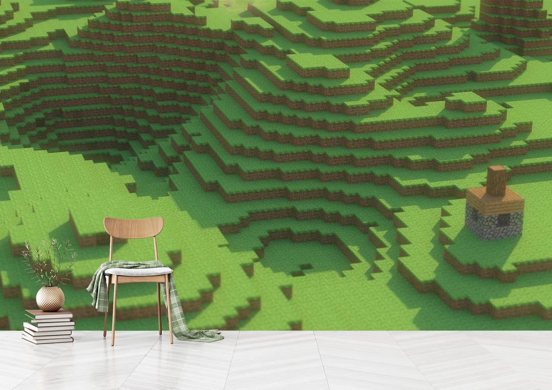 Minecraft Wall Mural, Pixel Game Kids Room Decor, Self-adhesive Non ...