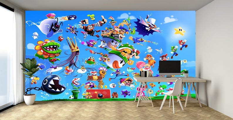 Super Mario Kids Room Mural: Peel and Stick Wallpaper - Etsy