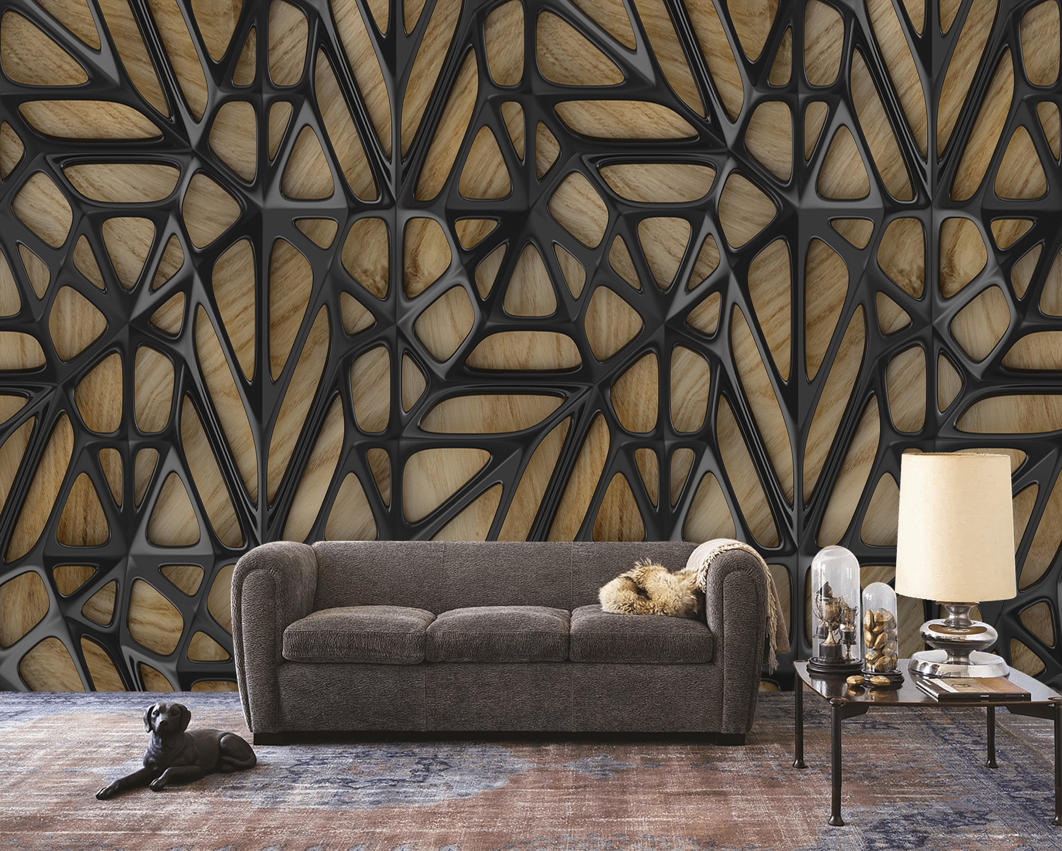 3d Wallpaper, Luxury Wallpaper Black and Wood, Large Print Wallpaper ...