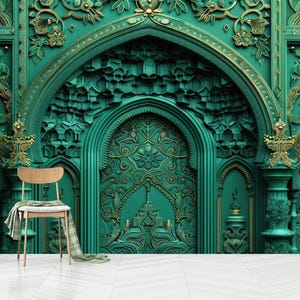 Islamic Arches Wallpaper: Green Arabian Column Wall Art (self-adhesive ...