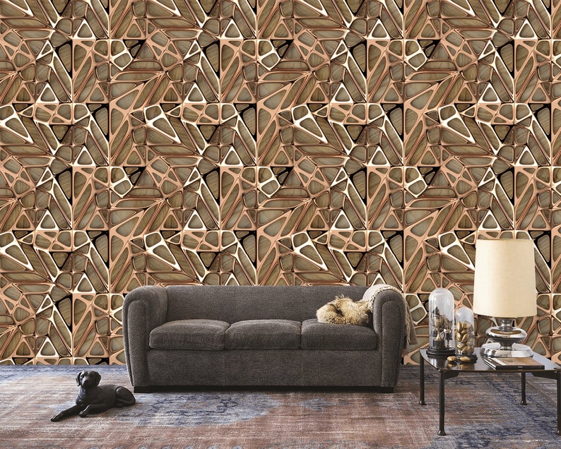 Luxury Wallpaper, Wood and Gold, Big Print Wallpaper, Abstract ...