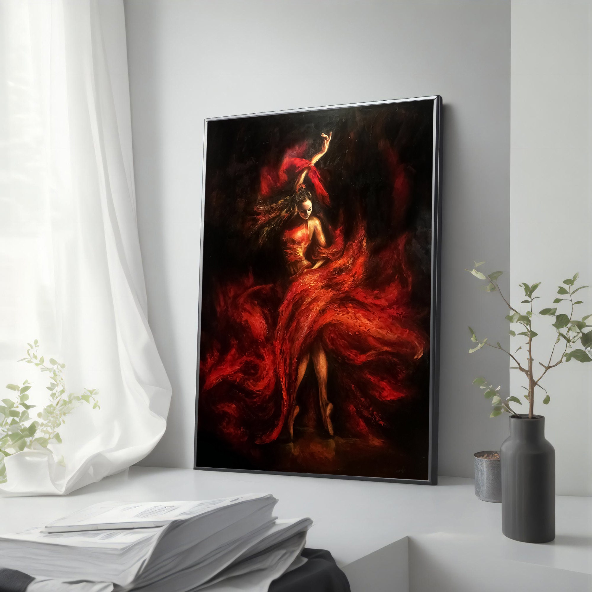 Flamenco Dancer in Red Dress Canvas Print, Wall Decor, Spanish Dance ...