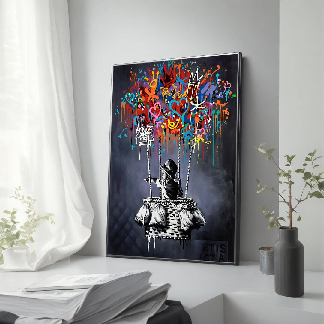 Banksy Child in Hot Air Balloon Canvas Print, Graffiti Wall Decor, Pop ...