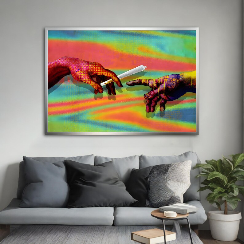 Banksy Hands Reaching Out Couples Smoking Weed Canvas Print, Graffiti ...