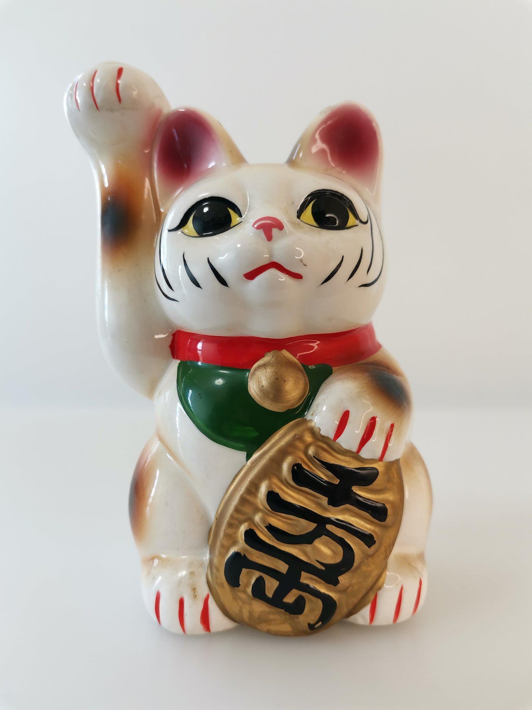 Vintage Japanese Maneki Neko Lucky Cat Figurine Hand-painted H13cm - Etsy