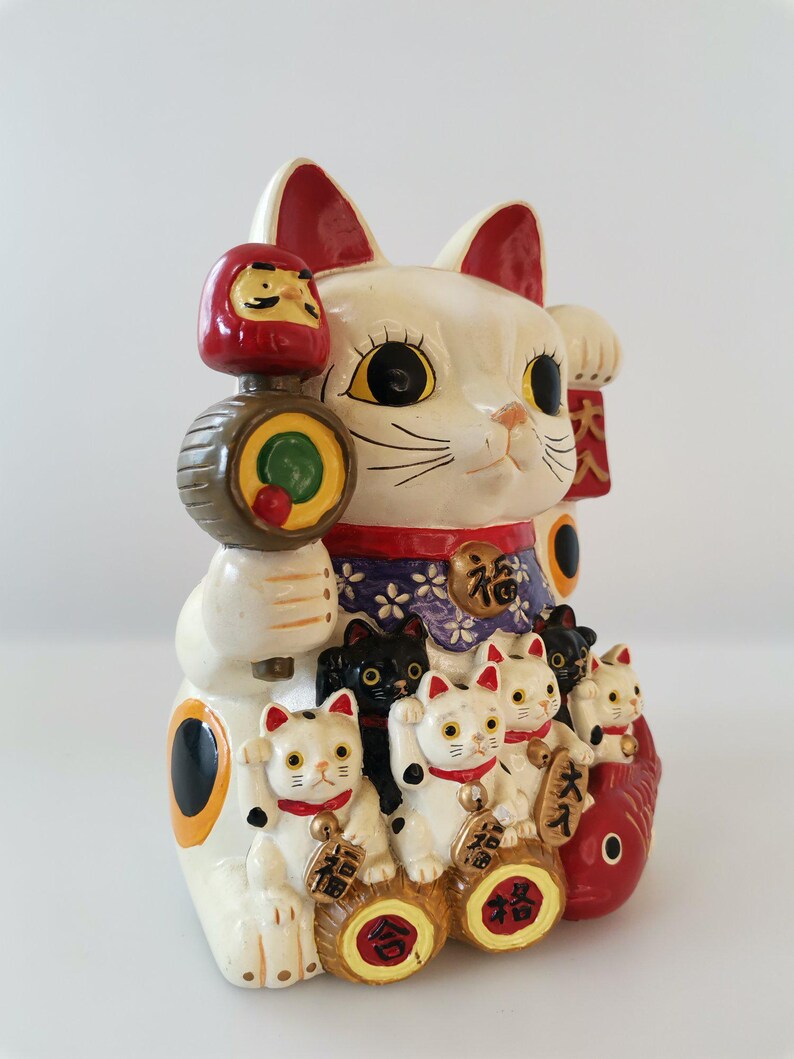 Vintage Japanese Maneki Neko Lucky Cat Figurine Hand-painted - Etsy