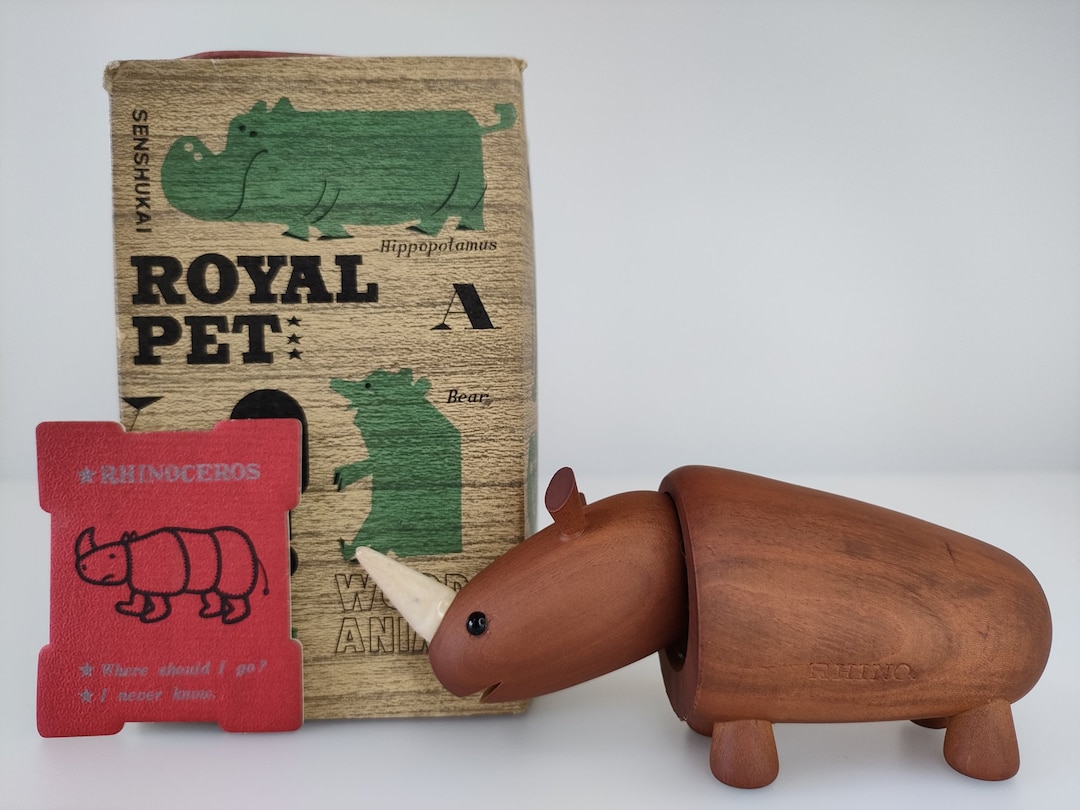 Japanese Vintage Wooden Animal Figurine Rhino - Etsy